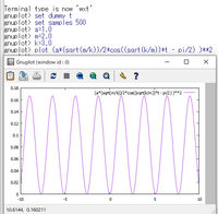 gnuplotでy(t)={a√m/k/2cos((√k/m)t-π/2)... - Yahoo!知恵袋