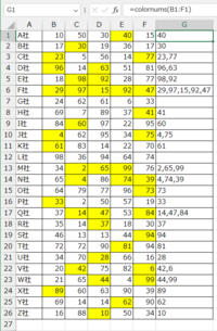 excel2013で、B1～F1まで数字が入っていて、同行に色付きのセル... - Yahoo!知恵袋