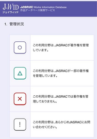 JASRAC作品検索J-WIDについてです歌ってみたに使用したい場合の表示の見... - Yahoo!知恵袋
