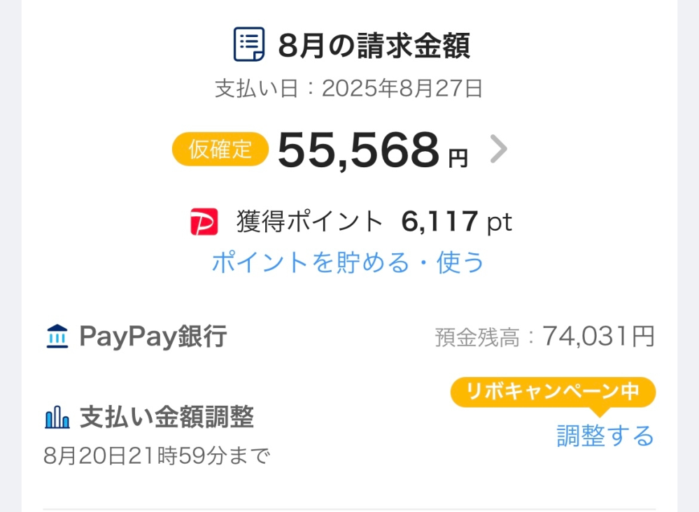 paypayカードの支払金額確定日は何日でしょうか？現時点で2... - Yahoo!知恵袋